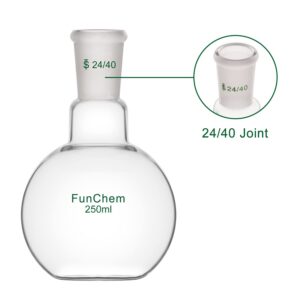 FunChem Single Neck 1 Neck Glass Lab Flat Bottom Boiling Flask FBF, 24/40 Standard Taper Outer Joint Glass Boiling Flask