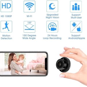 X W EI UNION Camera Hidden Home Security Spy Camera WiFi with Audio and Video Mini Spy Cam WiFi Nanny Cam Baby Monitor, Night Vision Live Feed 2.4G WiFi Remote View Video Playback