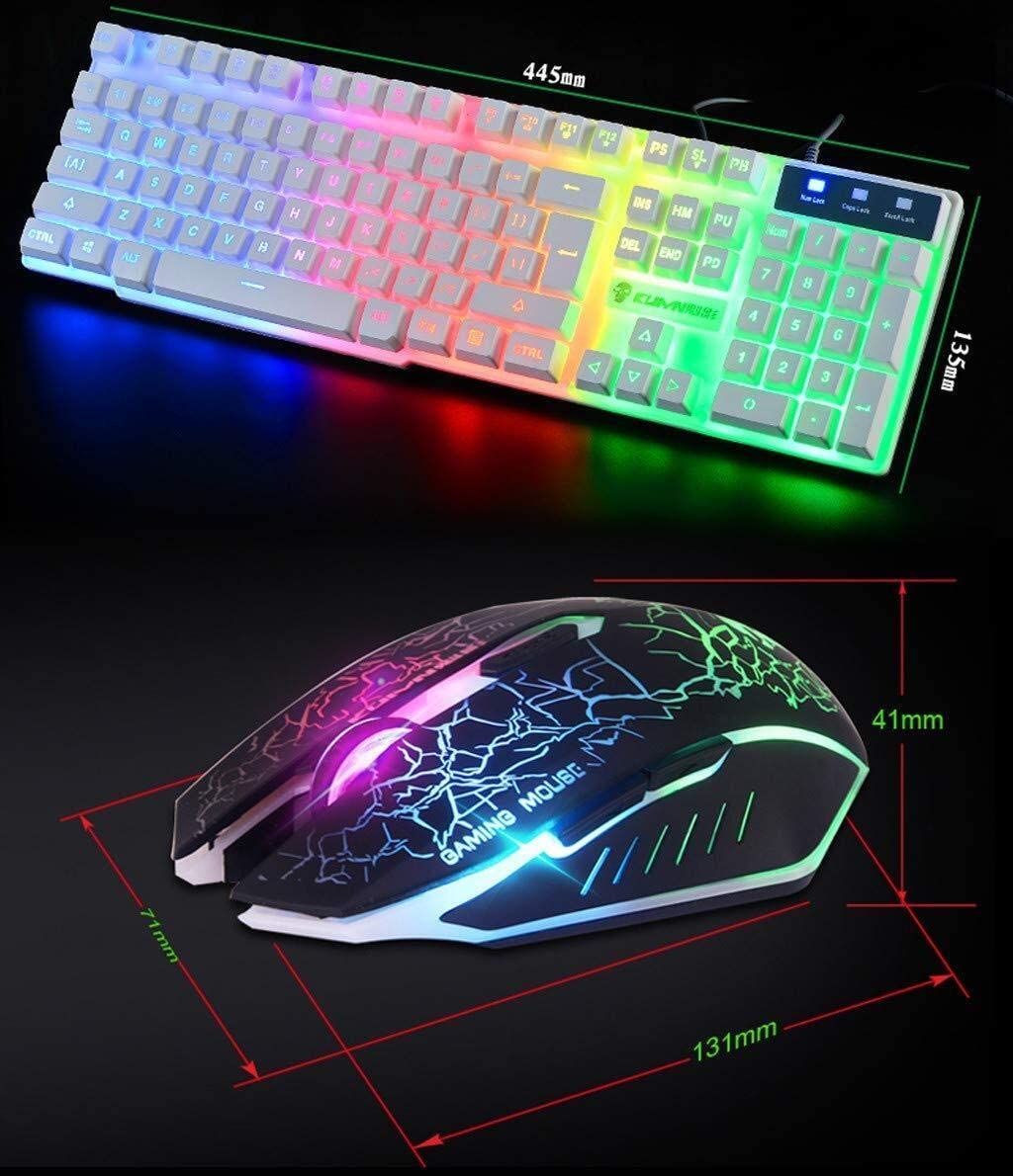 XYLXJ Keyboard Games Keyboard & Mouse Combos T6 Rainbow LED Backlight USB Ergonomic Gaming Keyboard And Mouse Set With Mice Pad For PC Laptop