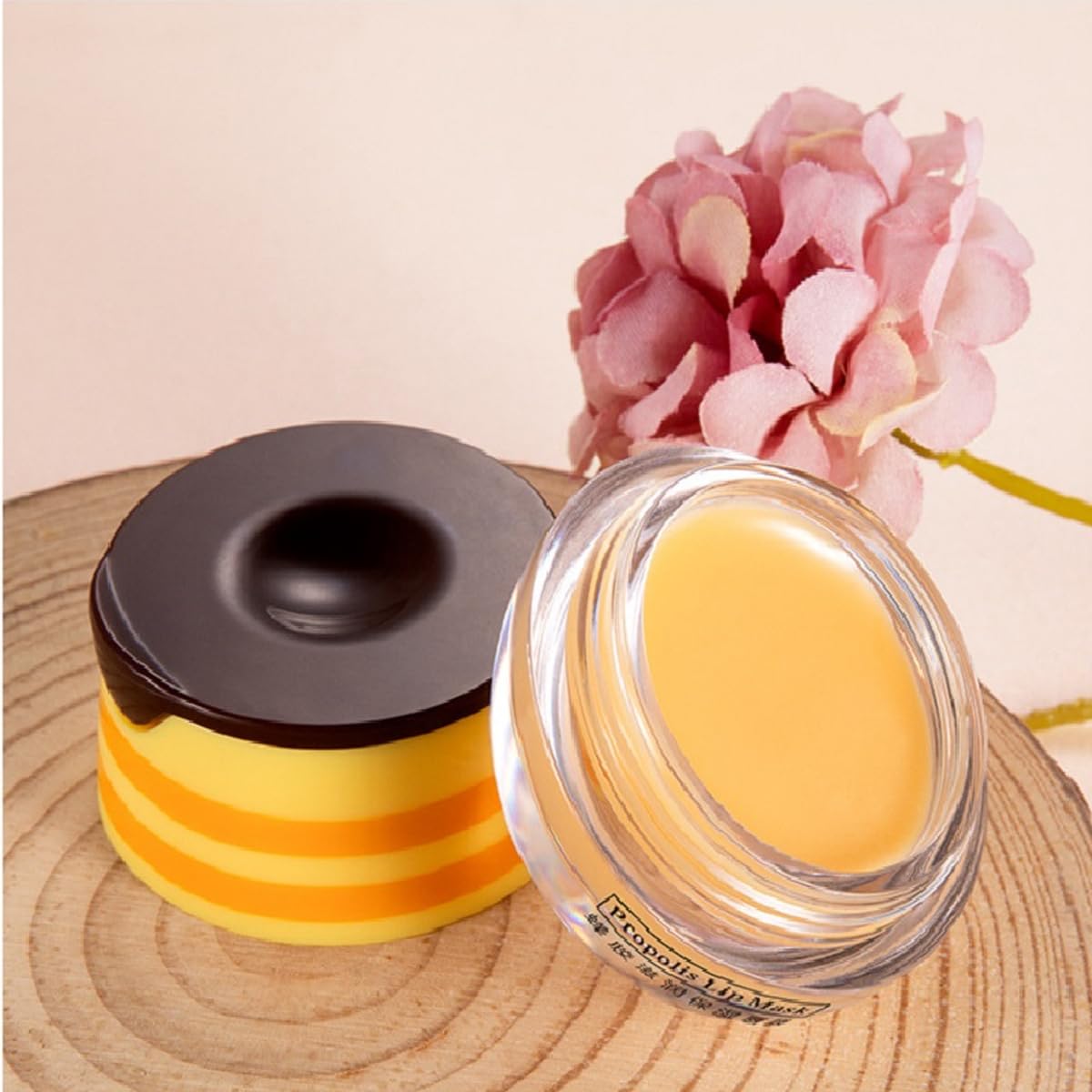 2 PCS Bee Lip Balm Honey Pot,Honey Lip Mask,Honey Propolis Lip Mask Moisturizing Moisture Nourishing Dry & Chapped Lips,Lip Care and Reduces Lip Lines