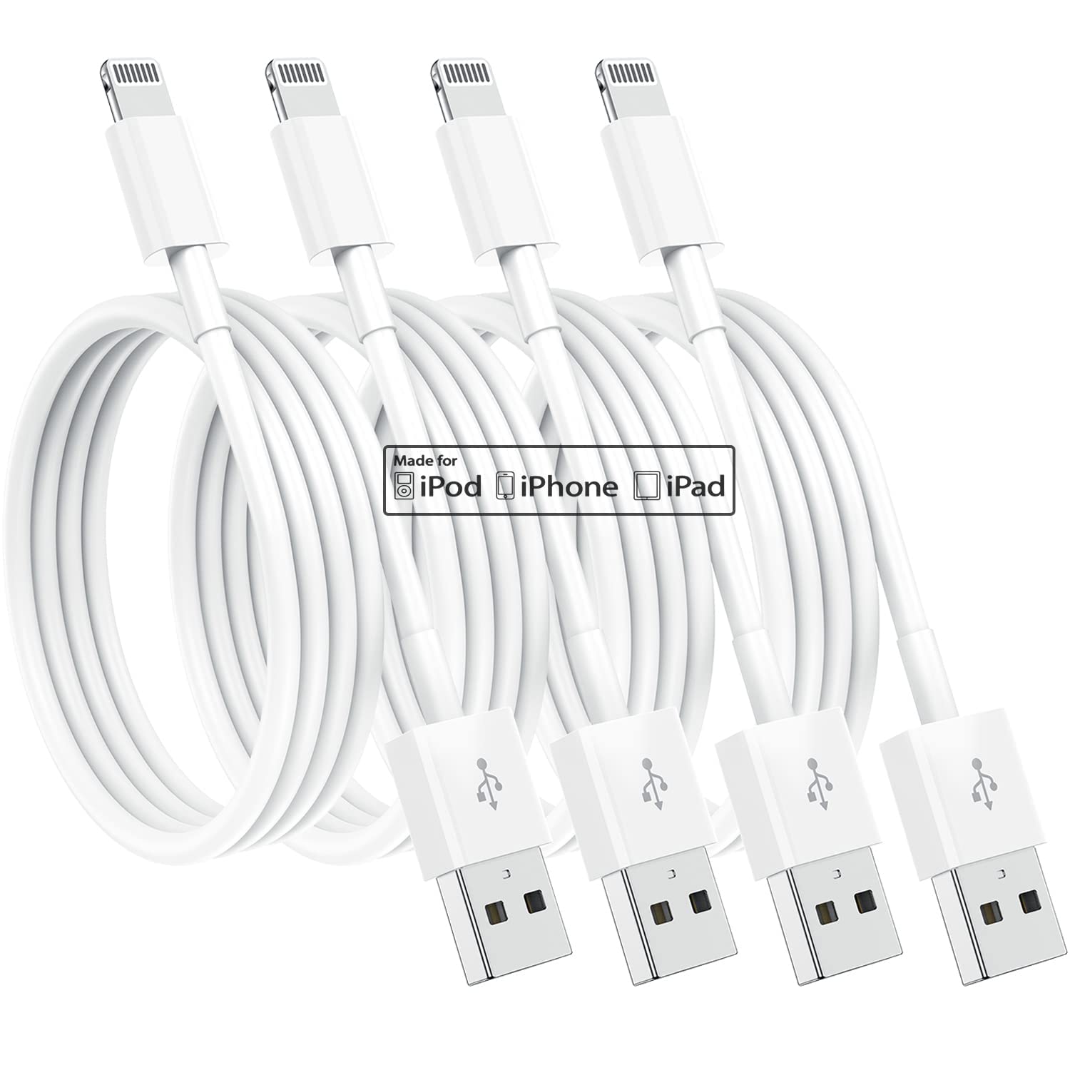 4 Pack [Apple MFi Certified] Apple Charging Cables 3ft, iPhone Chargers Lightning Cable 3 Foot, Fast iPhone Charging Cord for iPhone 14/14Pro/13/13Pro/12/11/11Pro/11Max/ X/XS/XR/XS Max/8, ipad(White)