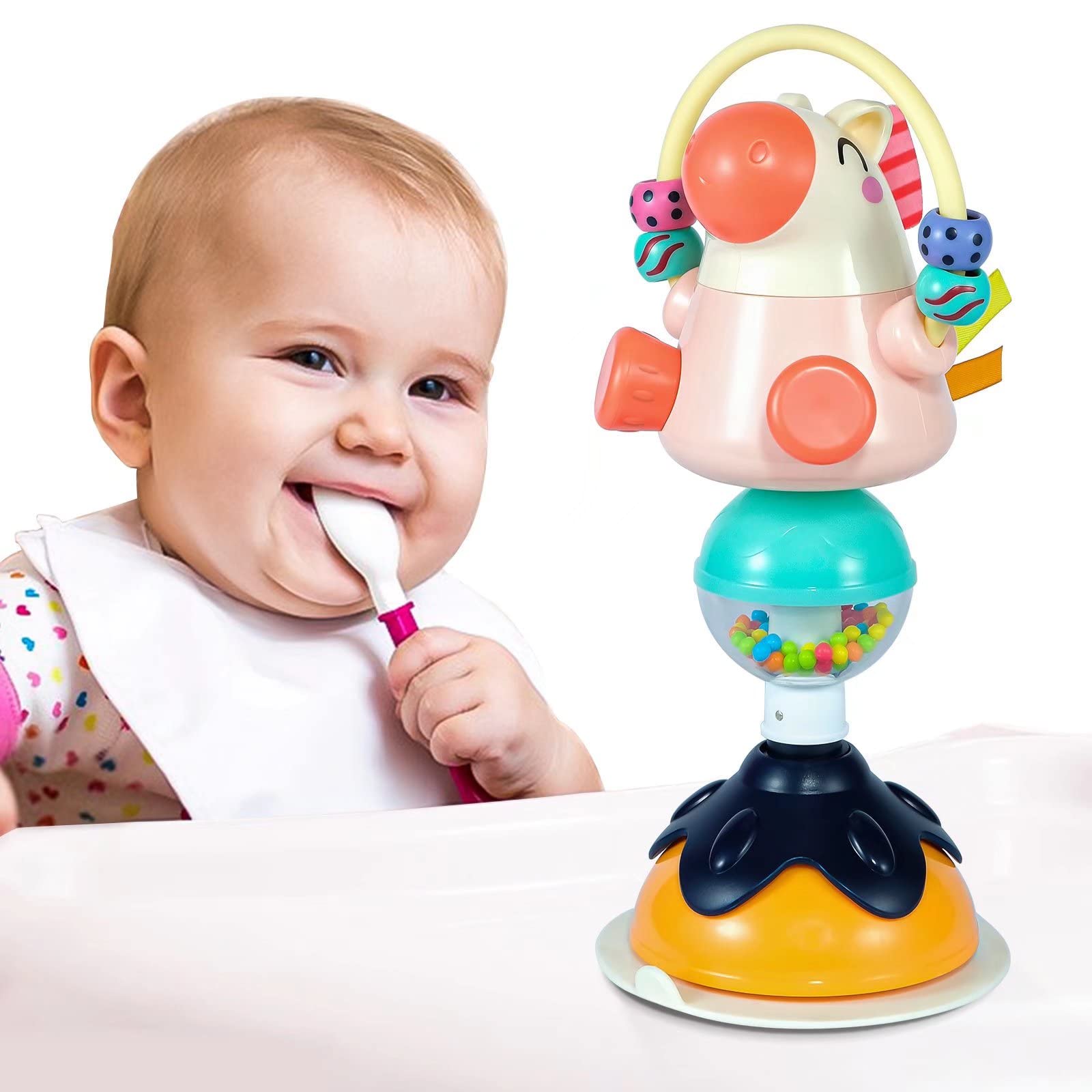 High Chair Toys with Suction Cup Baby Rattle Toys Baby Toys 6 to 12 Months Baby Tray Toys for 6 9 12 Months Infant Toddlers Kids Newborn Toys Christmas Present Birthday Gifts for 1 Year Old Boys Girls