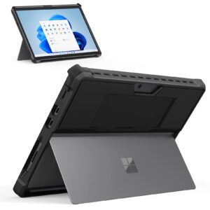 moko case fits microsoft surface pro 8 13" touchscreen 2021 release tablet, all-in-one protective rugged cover case with hand strap, compatible with type cover keyboard, black