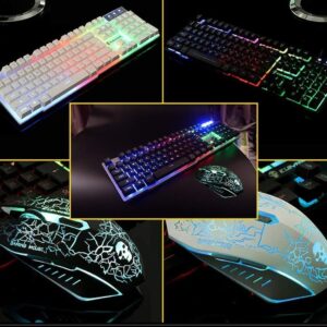 XYLXJ Keyboard Games Keyboard & Mouse Combos T6 Rainbow LED Backlight USB Ergonomic Gaming Keyboard And Mouse Set With Mice Pad For PC Laptop