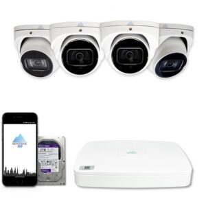 montavue ultrahd security camera system, 4pcs 4k 8mp ip poe turret cameras, 8ch poe nvr, ip67 weatherproof, 100ft ir night vision, built-in mic, ivs, motion detection, 2tb pre-installed hard drive