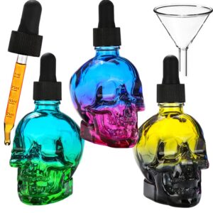 huizhu 3pcs 2oz skull glass dropper bottles refillable bottles liquid bottling dispensing bottle with eye dropper pipettes for essential oils/beauty oil mix, aromatherapy blends (60ml x 3pcs)