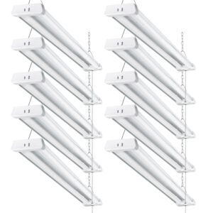 zjojo linkable led shop light 10 pack led shop light 4ft 42w [280w equivalent] 5000lm, 6000-6500k daylight white, led shop lights for garage led super bright,hassle-free installation