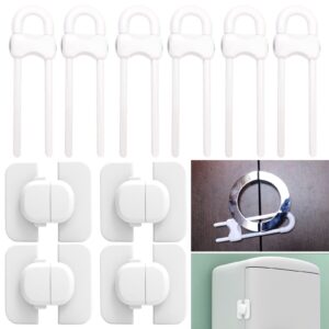 10 pieces child safety cabinet locks, u-shaped sliding cabinet locks and 3m adhesive plastic drawers locks for babies with extra security locking buttons for cabinets fridge closet dresser (white)