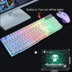 XYLXJ Keyboard Games Keyboard & Mouse Combos T6 Rainbow LED Backlight USB Ergonomic Gaming Keyboard And Mouse Set With Mice Pad For PC Laptop