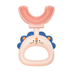 gimbo u shaped toothbrush for kids with food grade silicone brush head (pink)