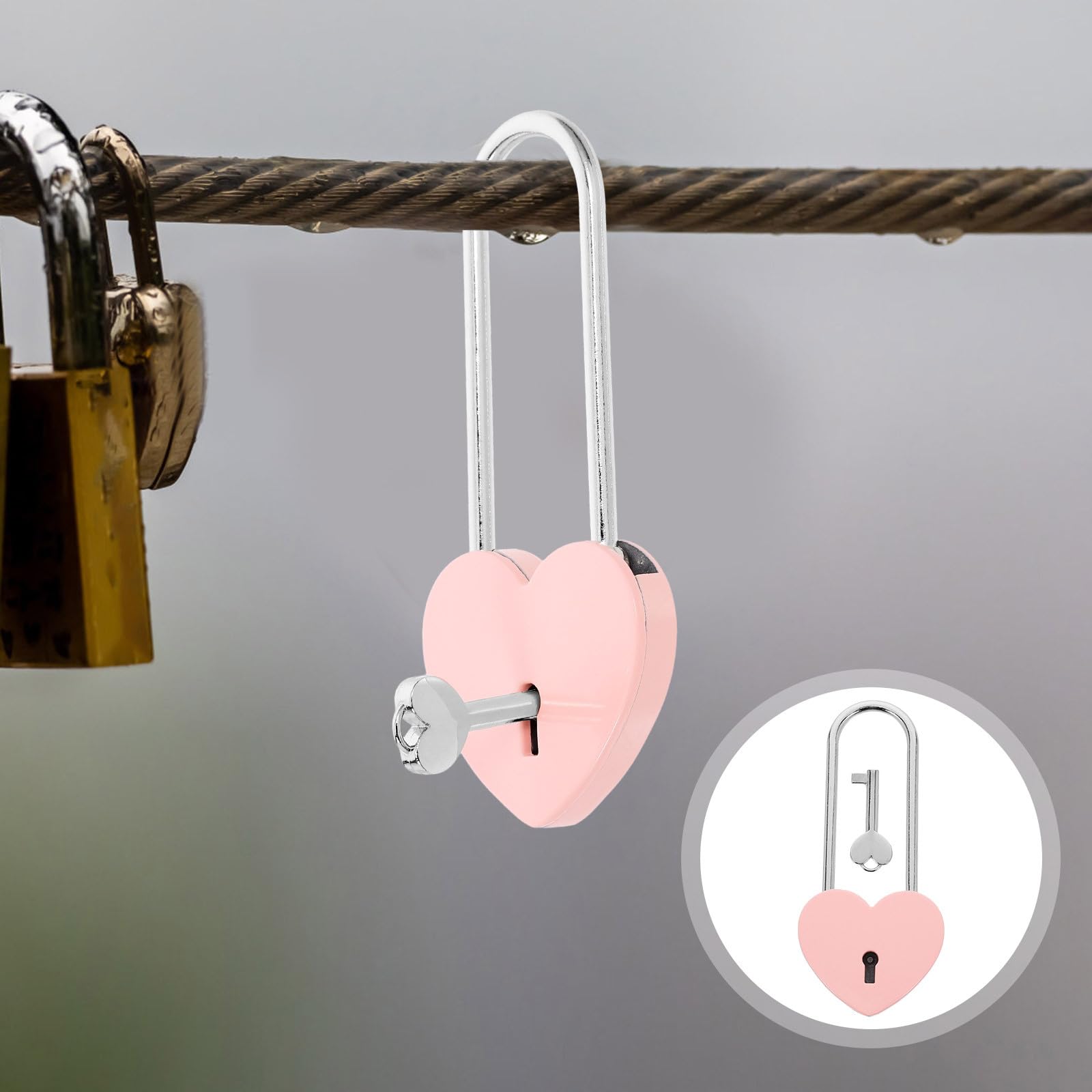 NUOBESTY Heart Shaped Padlock, Mini Metal Lock with Key Padlock Couple Wishing Lock for Jewelry Storage Box Diary Book Wedding Lovers Pink