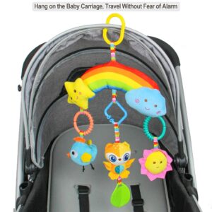 AIPINQI Baby Car Seat Stroller Toys, Hanging Plush Crib Toys Colorful Bell Soft Baby Sensory Rattles with Teether for Babies Boys and Girls 3 6 9 to 12 Months (Rainbow)