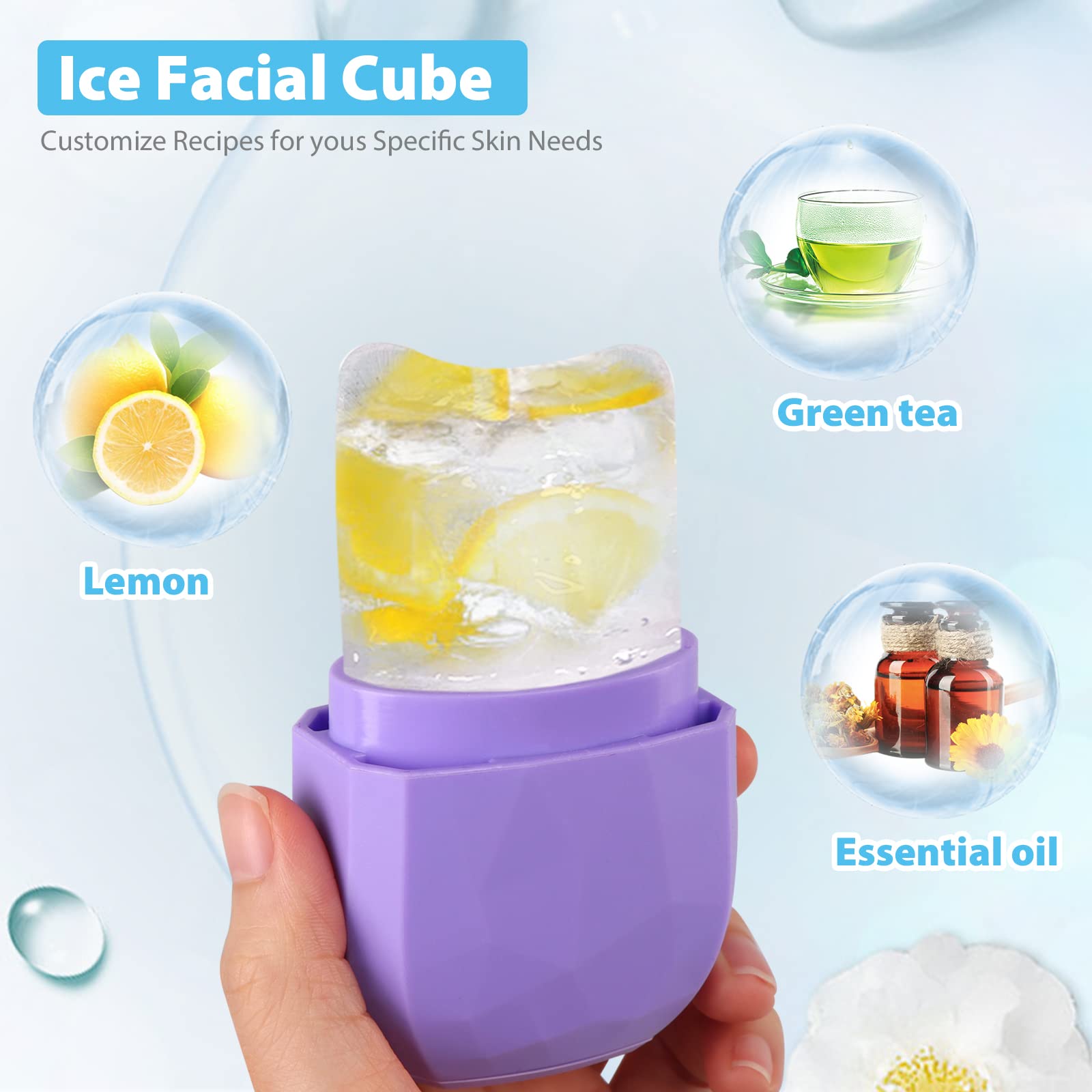 Ice Roller for Face and Eye, Gua Sha Face Massage, Facial Beauty Ice Roller, Silicone Ice Mold for Face Beauty (Purple)