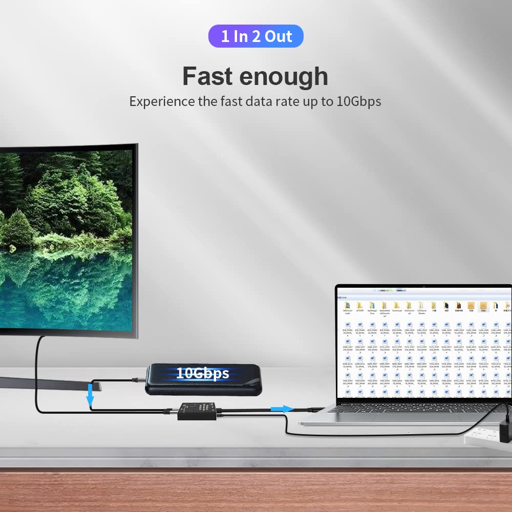 ConnBull USB-C Switch 2 in 1 Output Upgrade Version Supports 4K@120Hz 8K@30Hz Video / 10Gbps Data Transfer Compatible with Thunderbolt Device, Black