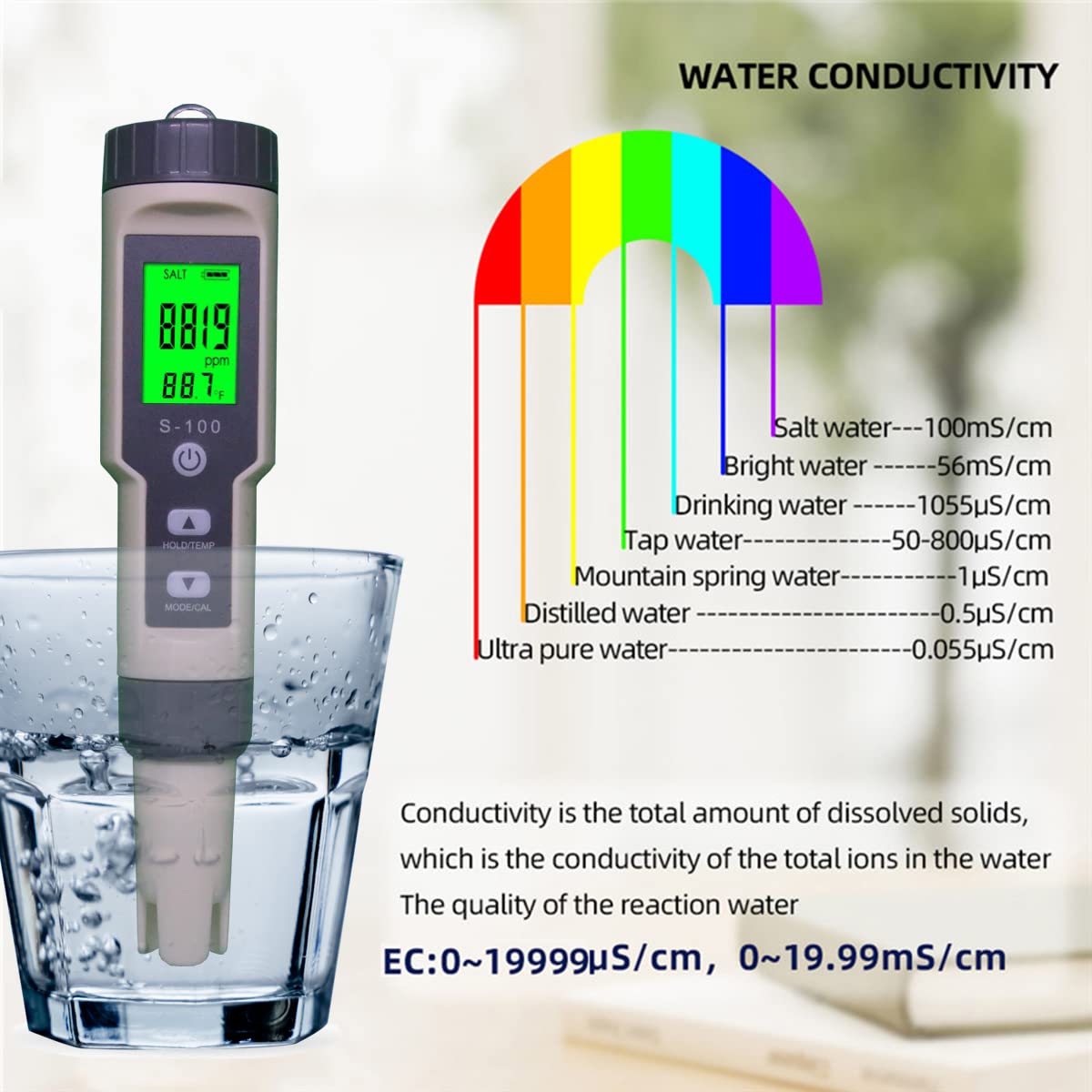 YINMIK Salt Water Tester, Digital Salinity Tester for Salt Water, 4 in 1 Salt/EC/TDS/Temp Meter, Large Range Multi-Parameter Tester for Seawater, Hydroponics, Pool, Aquarium, Fish Pond, Spa