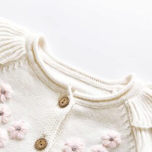 Miccina Infant Baby Boys Girls Cardigan Sweater Toddler Cable Knit Irish Sweater Button Up Jacket Christmas Outwear Clothes (A-Embroider, 6-12 Months)