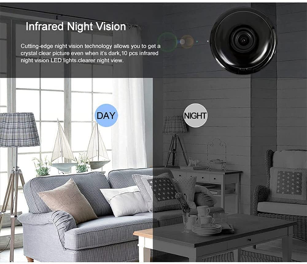 X W EI UNION Camera Hidden Home Security Spy Camera WiFi with Audio and Video Mini Spy Cam WiFi Nanny Cam Baby Monitor, Night Vision Live Feed 2.4G WiFi Remote View Video Playback