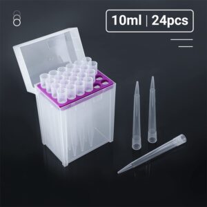 FOUR E'S SCIENTIFIC 10ml Pipette Tips - Universal 10000ul Sterile Pipette Tips Racked RNase/DNase Free & Pyrogen Safe, Autoclavable, 1 Rack 24 Tips