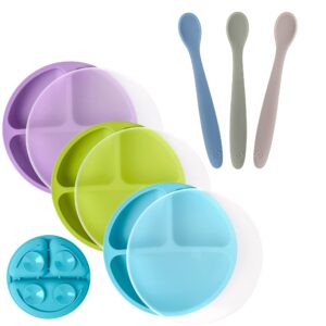 green, purple, & blue silicone suction plates + lids bundle with stage 1 silicone spoons