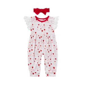 my first valentine's day outfit letters and heart printed pattern romper set for baby boys girls (white e, 18-24 months)