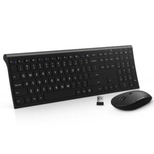 wireless keyboard and mouse, full size ultra slim 2.4ghz wireless keyboard mouse combo for windows computer, laptop, desktop (black)