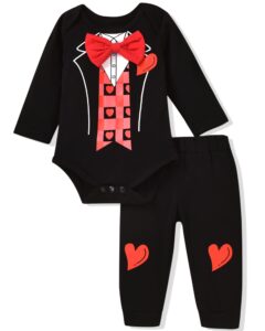 fioukiay 0-3 months baby boy valentine's day outfits infant boys valentines clothes (black red heart, 0-3 months)