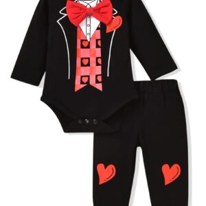 fioukiay 0-3 Months Baby Boy Valentine's Day Outfits Infant Boys Valentines Clothes (Black Red Heart, 0-3 Months)