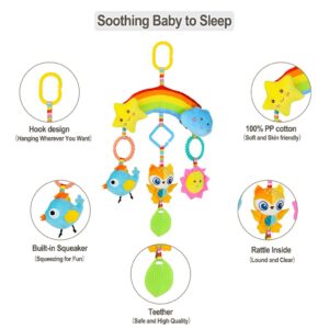 AIPINQI Baby Car Seat Stroller Toys, Hanging Plush Crib Toys Colorful Bell Soft Baby Sensory Rattles with Teether for Babies Boys and Girls 3 6 9 to 12 Months (Rainbow)