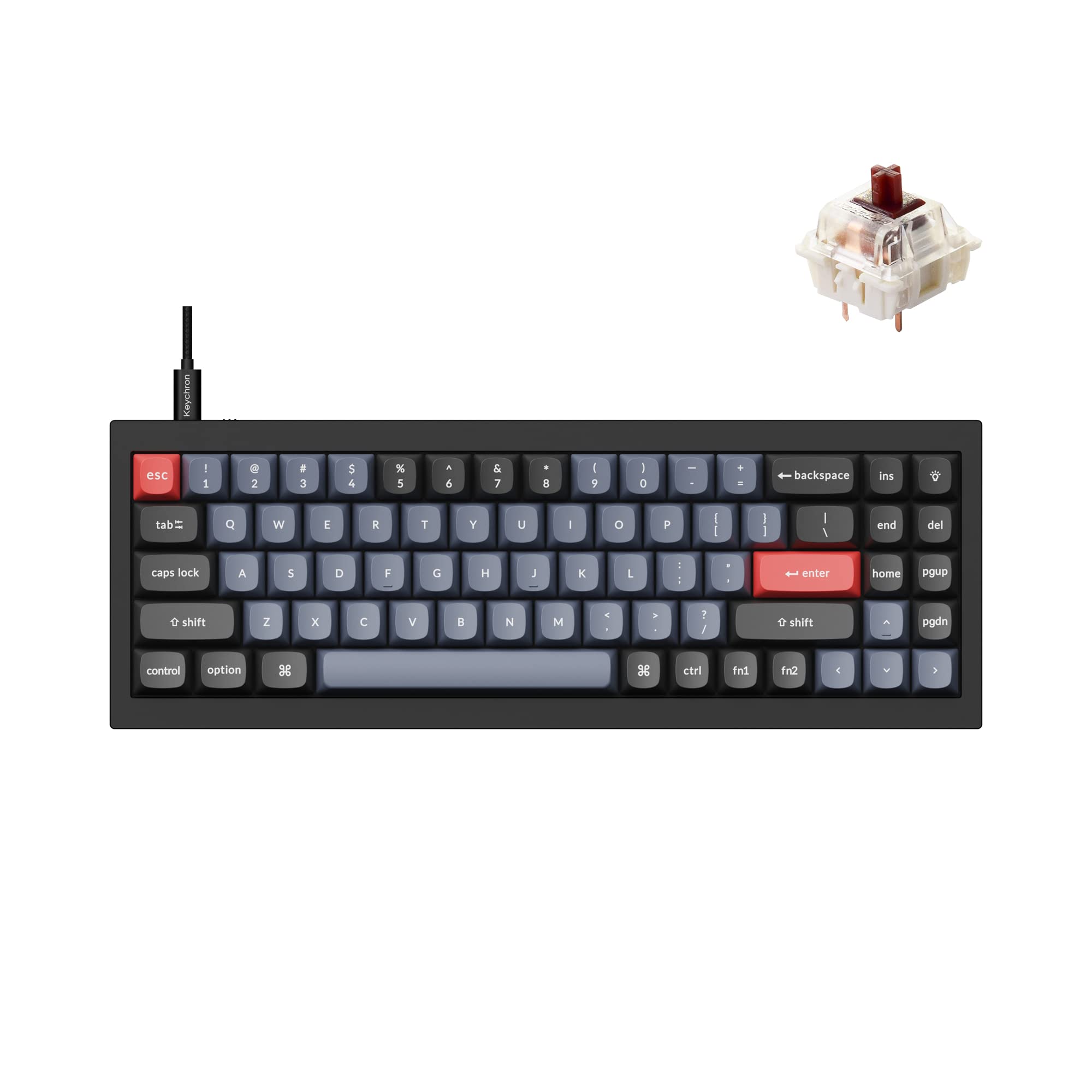 Keychron Q7 Wired Custom Mechanical Keyboard, 70% Layout QMK/VIA Programmable Macro with Hot-swappable Gateron G Pro Blue Switch Double Gasket Compatible with Mac Windows Linux (Black)