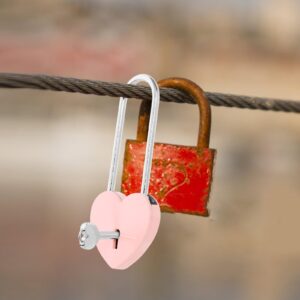 NUOBESTY Heart Shaped Padlock, Mini Metal Lock with Key Padlock Couple Wishing Lock for Jewelry Storage Box Diary Book Wedding Lovers Pink