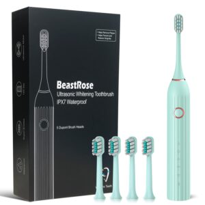 beastrose ultrasonic electric toothbrushes 5 modes 5 brush heads usb fast charge powered toothbrush for adults & kids (green)