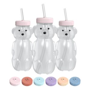 the 730 project honey bear straw cup for babies, 8-oz honey bear cup with lid, 3-pack therapy learning honeybear straw cup, baby honey bear bottle set, cherry blossom pink