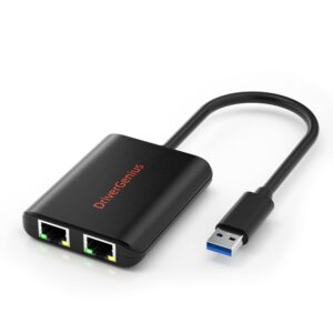 drivergenius usb 3.0 to dual port gigabit ethernet adapter nic w/usb port - compatible for windows 11, macos 15 (cu200)