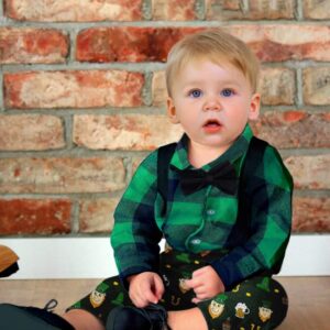 WIQI 6-12 Months Baby Boys My First St. Patrick's Day Outfit Infant Bowtie Bodysuit Pattern Suspender Pants Clothes Set