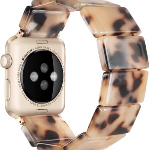 Heesch Compitable with Apple Watch Band 40mm 38mm for Women Blonde Tortoise Stretchy Resin Watch Strap for Apple Watch 7,se,3 Wristband Link Bracelet