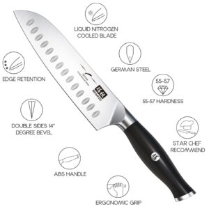 SHAN ZU Santoku Knife, Kitchen Knife 7 inch Japanese Chef Knife, High Carbon German Stainless Steel Chopping Knife with ABS Ergonomic Handle, Cooking Gifts