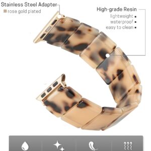 Heesch Compitable with Apple Watch Band 40mm 38mm for Women Blonde Tortoise Stretchy Resin Watch Strap for Apple Watch 7,se,3 Wristband Link Bracelet