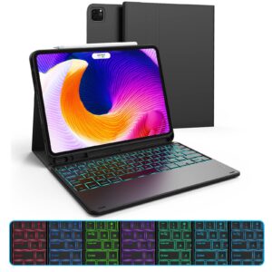 fdqi 7-color backlit keyboard case with pencil holder for ipad pro 11 inch 2021 (3rd generation, 2nd/1st gen)，air 4th generation 10.9 2020, detachable leather folio smart cover