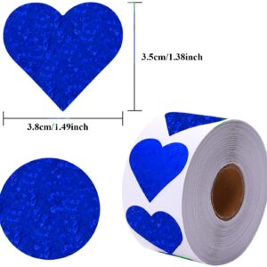 1.5" Glitter Blue Heart Stickers, Large Heart Labels Valentines Decor 500 per Roll, Valentine's Day Love Decorations for Wedding Anniversaries, Envelopes