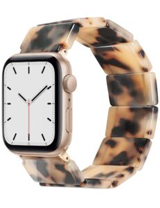 heesch compitable with apple watch band 40mm 38mm for women blonde tortoise stretchy resin watch strap for apple watch 7,se,3 wristband link bracelet