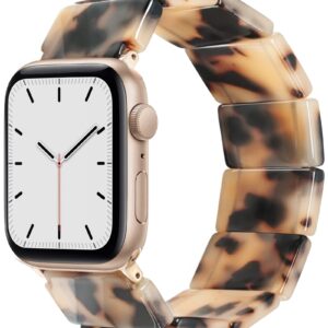 Heesch Compitable with Apple Watch Band 40mm 38mm for Women Blonde Tortoise Stretchy Resin Watch Strap for Apple Watch 7,se,3 Wristband Link Bracelet