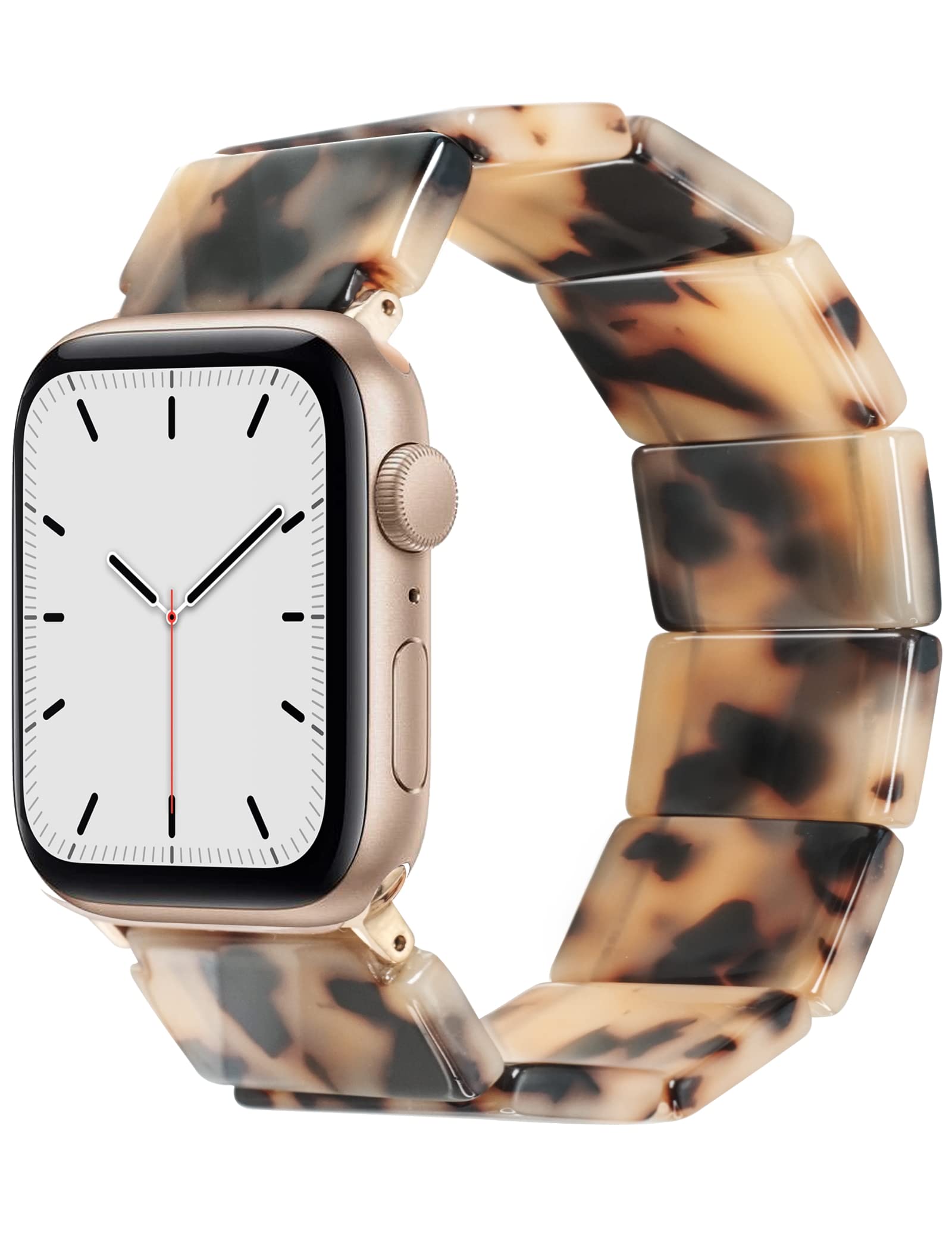 Heesch Compitable with Apple Watch Band 40mm 38mm for Women Blonde Tortoise Stretchy Resin Watch Strap for Apple Watch 7,se,3 Wristband Link Bracelet