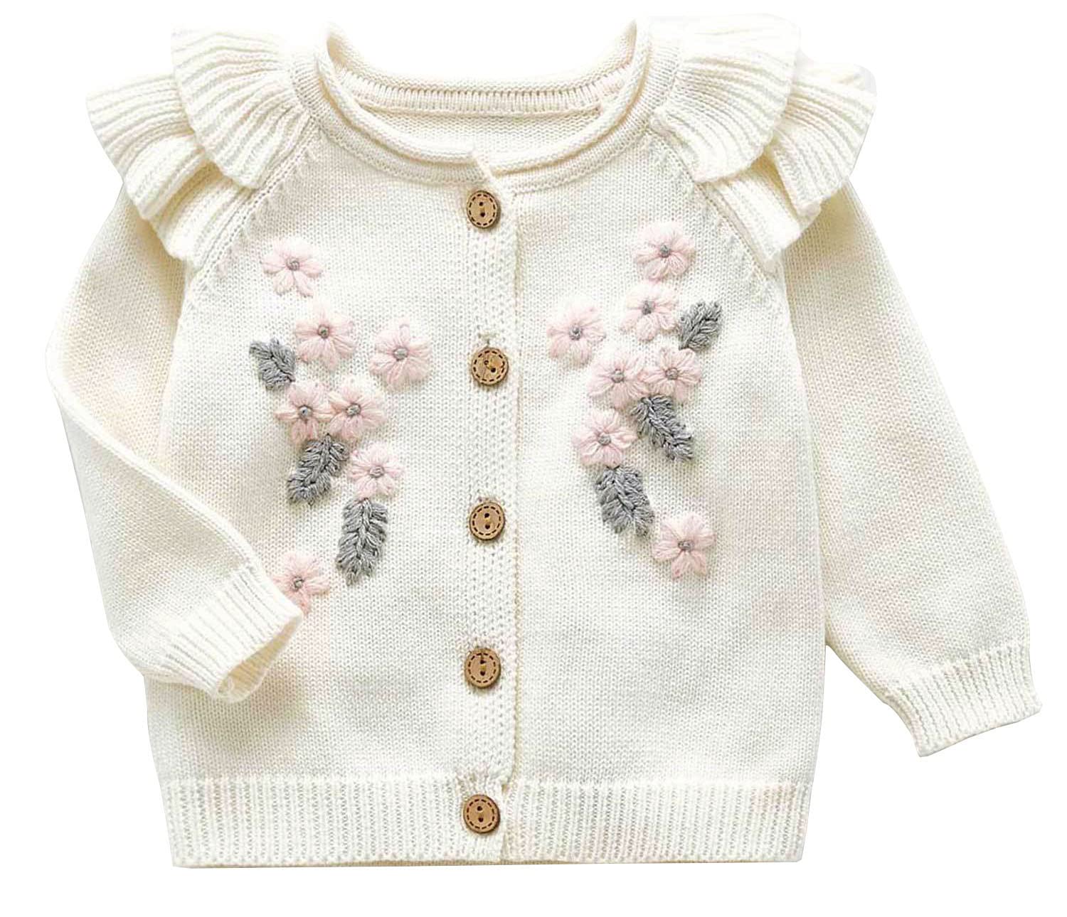 Miccina Infant Baby Boys Girls Cardigan Sweater Toddler Cable Knit Irish Sweater Button Up Jacket Christmas Outwear Clothes (A-Embroider, 6-12 Months)