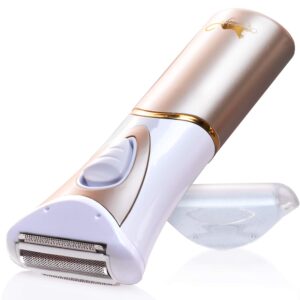 iq beauty body ladies shaver - compact multi-functional stainless steel 3-blade electric razor for women - wet and dry smooth glide electric shaver (gold)