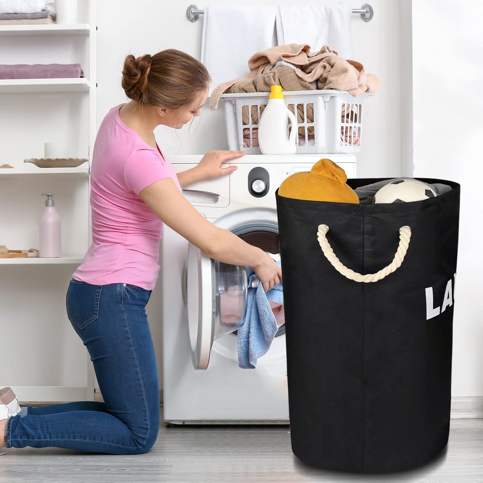 Laundry Basket,85L Large Collapsible Freestanding Laundry Hamper Bag Storage Bin for Dirty Clothes, blanket, Baby Toys ,Bedroom Laundry Room Organizer (Green)