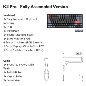 Keychron K2 Pro QMK/VIA Wireless Mechanical Keyboard, Hot-Swappable K Pro Brown Switch with 75% Layout Custom Programmable Macro, RGB Backlight, PBT Keycaps Wired Keyboard for Mac Windows Linux