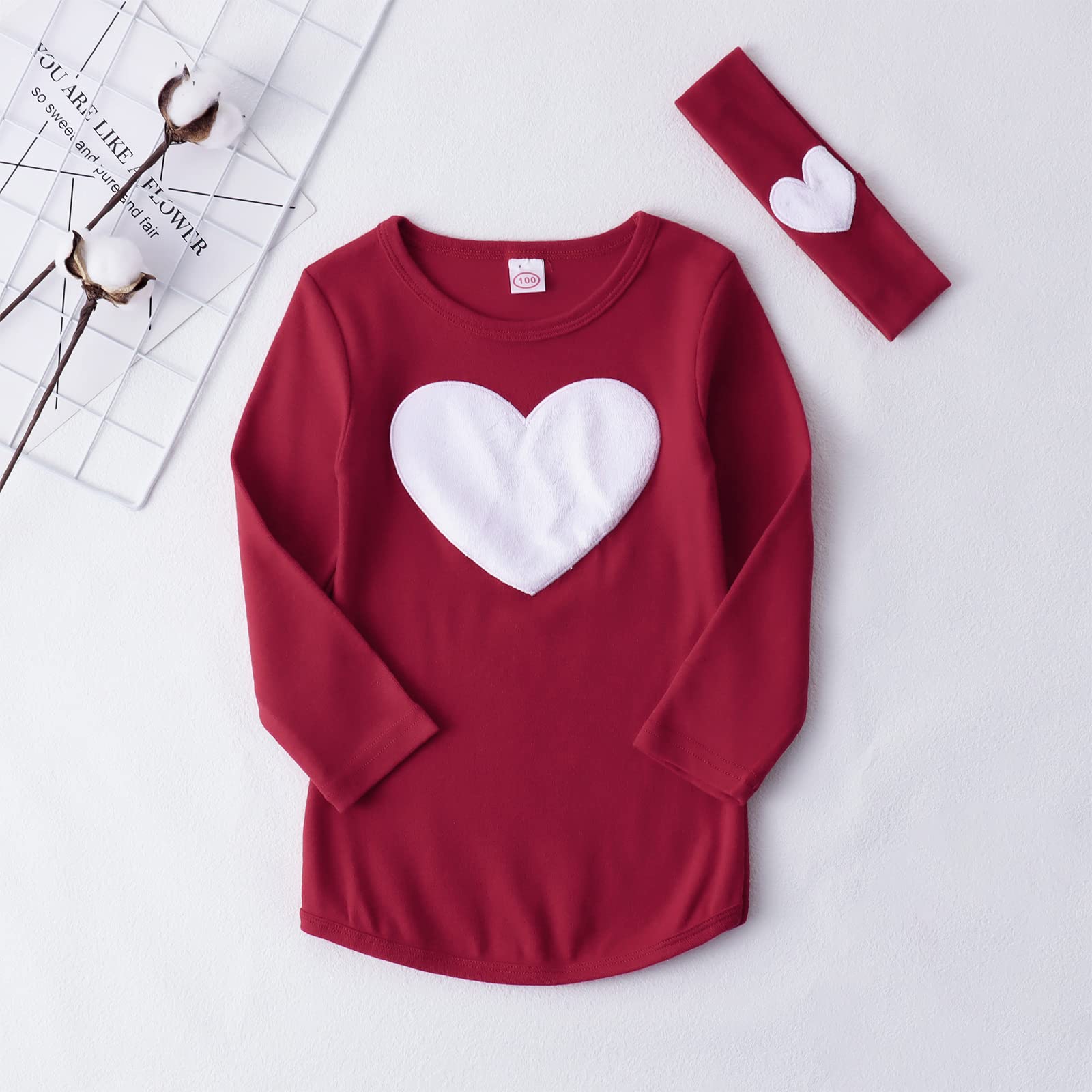 BOUTIKOME Kids Toddler Girl Cute 2PCS Heart Shaped Clothing Set Long Sleeve Top and Leggings Pants Outfit (Red, 4-5X)