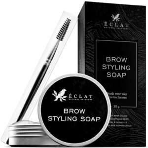 brow soap - styling clear eyebrow gel, eyebrow wax with angled spoolie, long lasting brow soap, smudge proof brow wax, no flaking eye brow gel clear with coconut oil, glycerin & aloe vera, 100% vegan