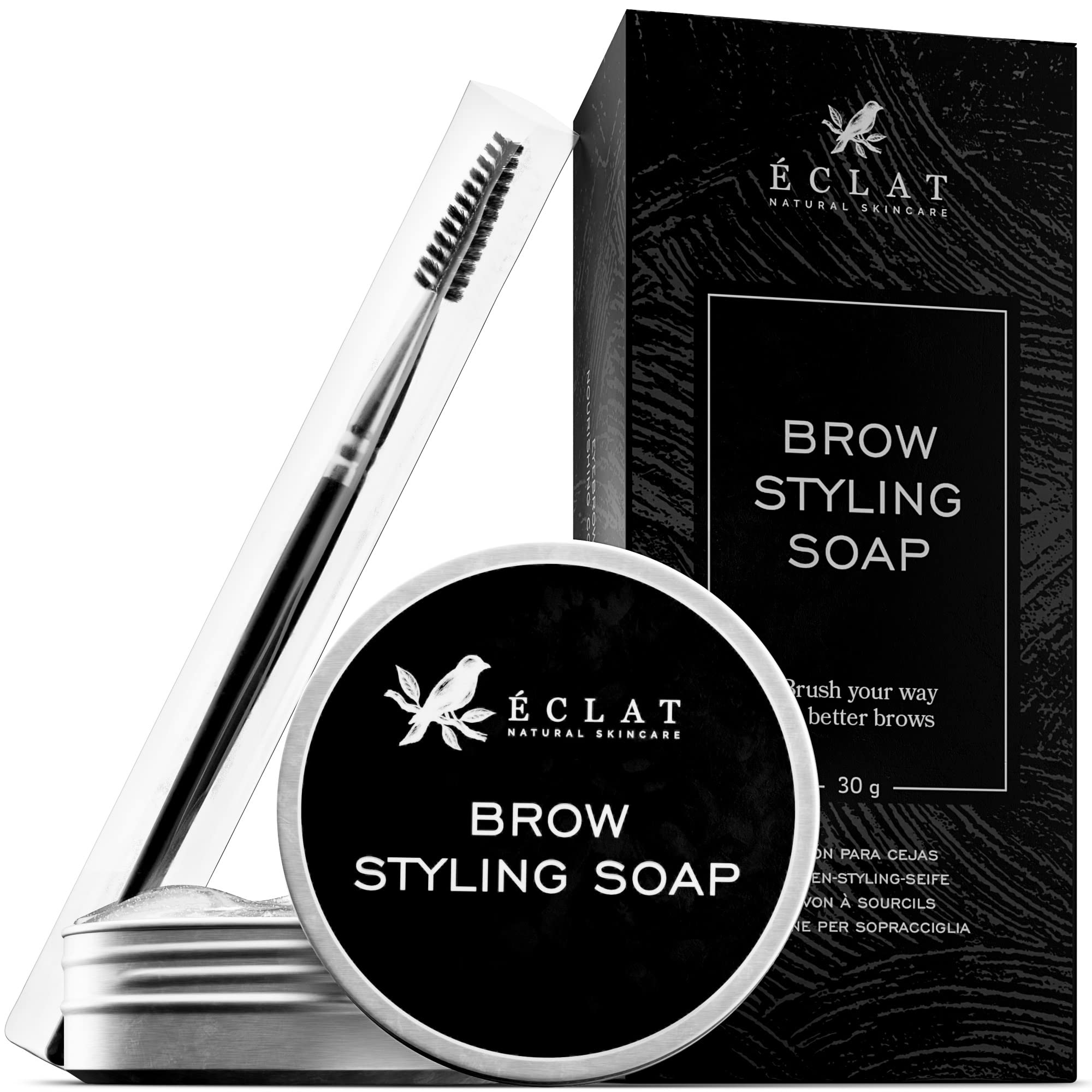 Brow Soap - Styling Clear Eyebrow Gel, Eyebrow Wax with Angled Spoolie, Long Lasting Brow Soap, Smudge Proof Brow Wax, No Flaking Eye Brow Gel Clear with Coconut Oil, Glycerin & Aloe Vera, 100% Vegan