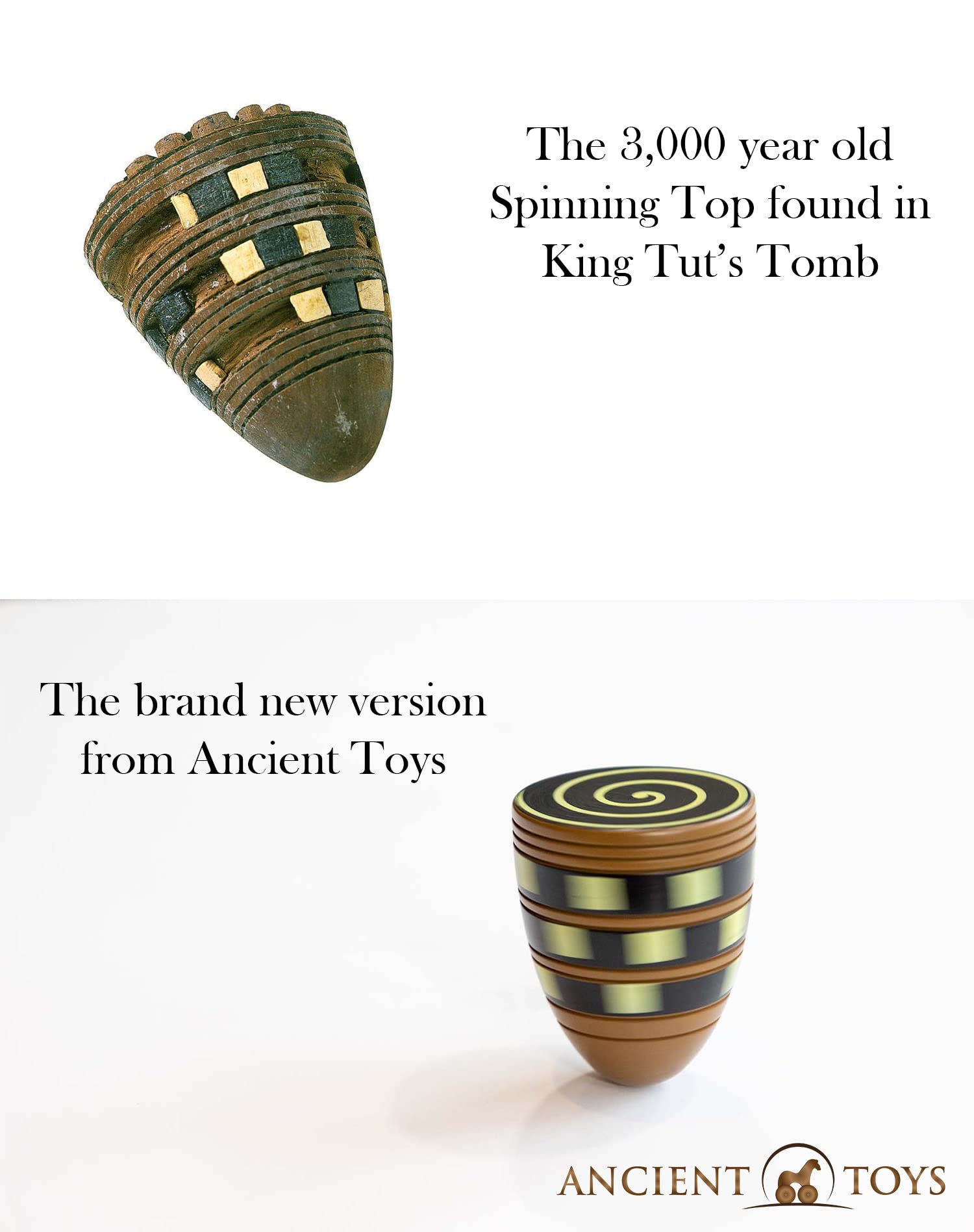 Ancient Toys – Wooden Spinning Top - King TUT’s Top - Perfect Way to Introduce History with Toys Used by Children Thousands of Years Ago. Packaged in Attractive Gift Box with Spinning String!